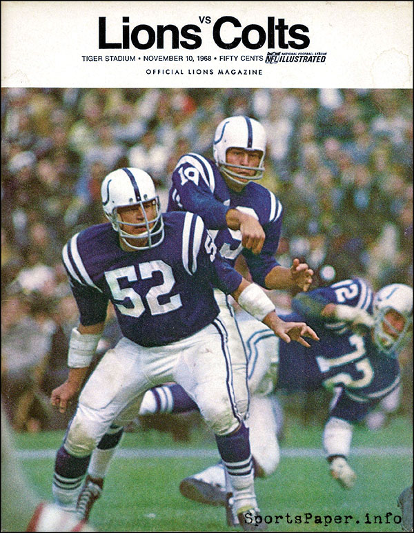 NFL Program: Detroit Lions vs. Baltimore Colts (November 10, 1968 ...