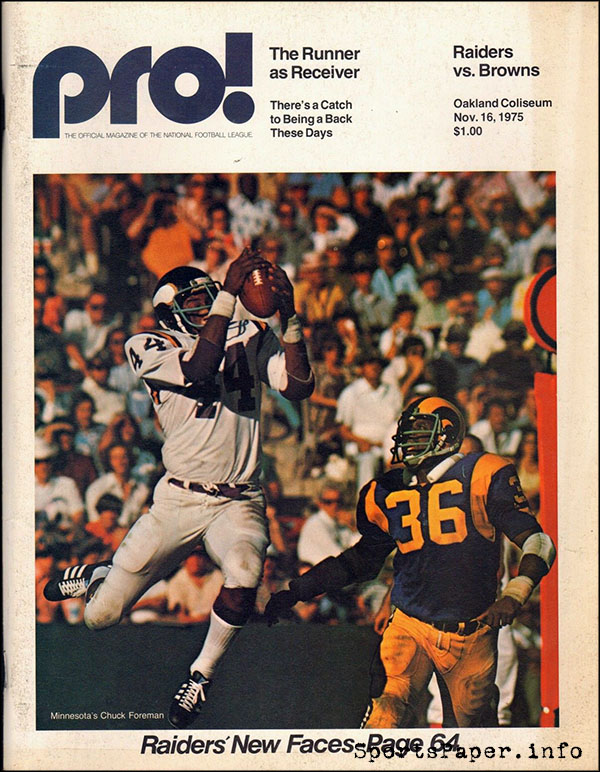 NFL Program: Oakland Raiders vs. Cleveland Browns (November 16, 1975 ...