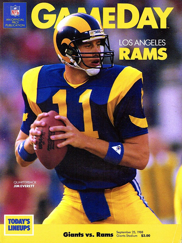 NFL Program: New York Giants vs. Los Angeles Rams (September 25, 1988 ...